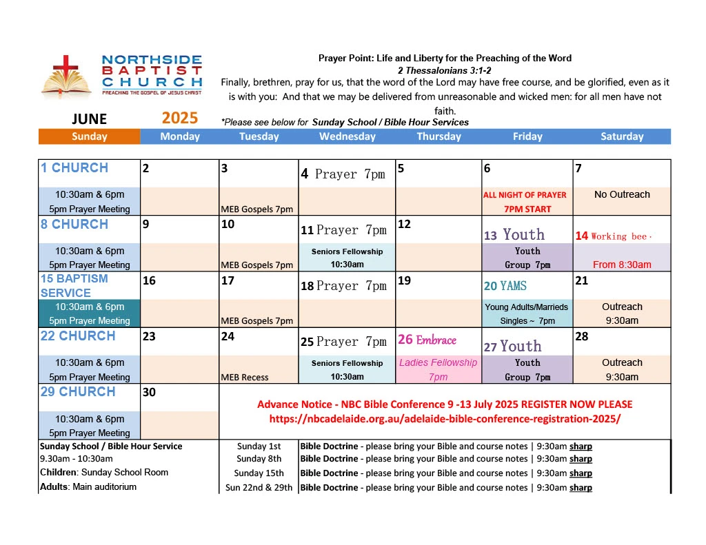 NBC Calendar - June 2025 - Northside Baptist Church
